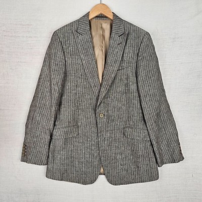 Jaeger Mens Blazer Jacket 40R Grey Pinstripe 100% Linen Single Breasted ...