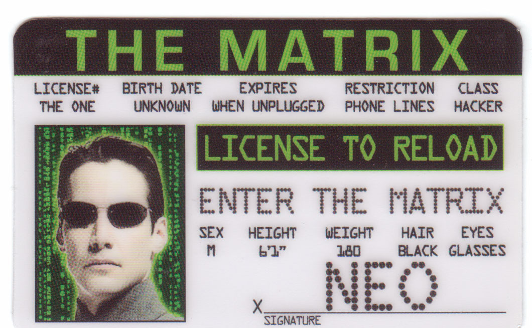 Phone Line Hacker NEO the MATRIX Keanu Reeves Drivers License The ...