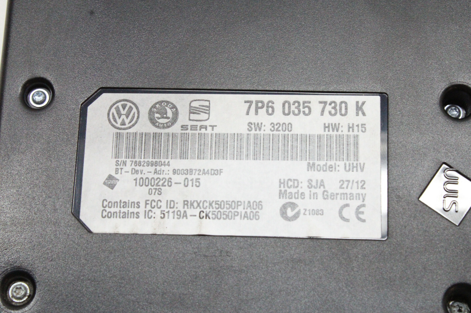 2013 VW JETTA PASSAT BLUETOOTH CONTROL MODULE HANDS FREE 7P6 035 730 K ...