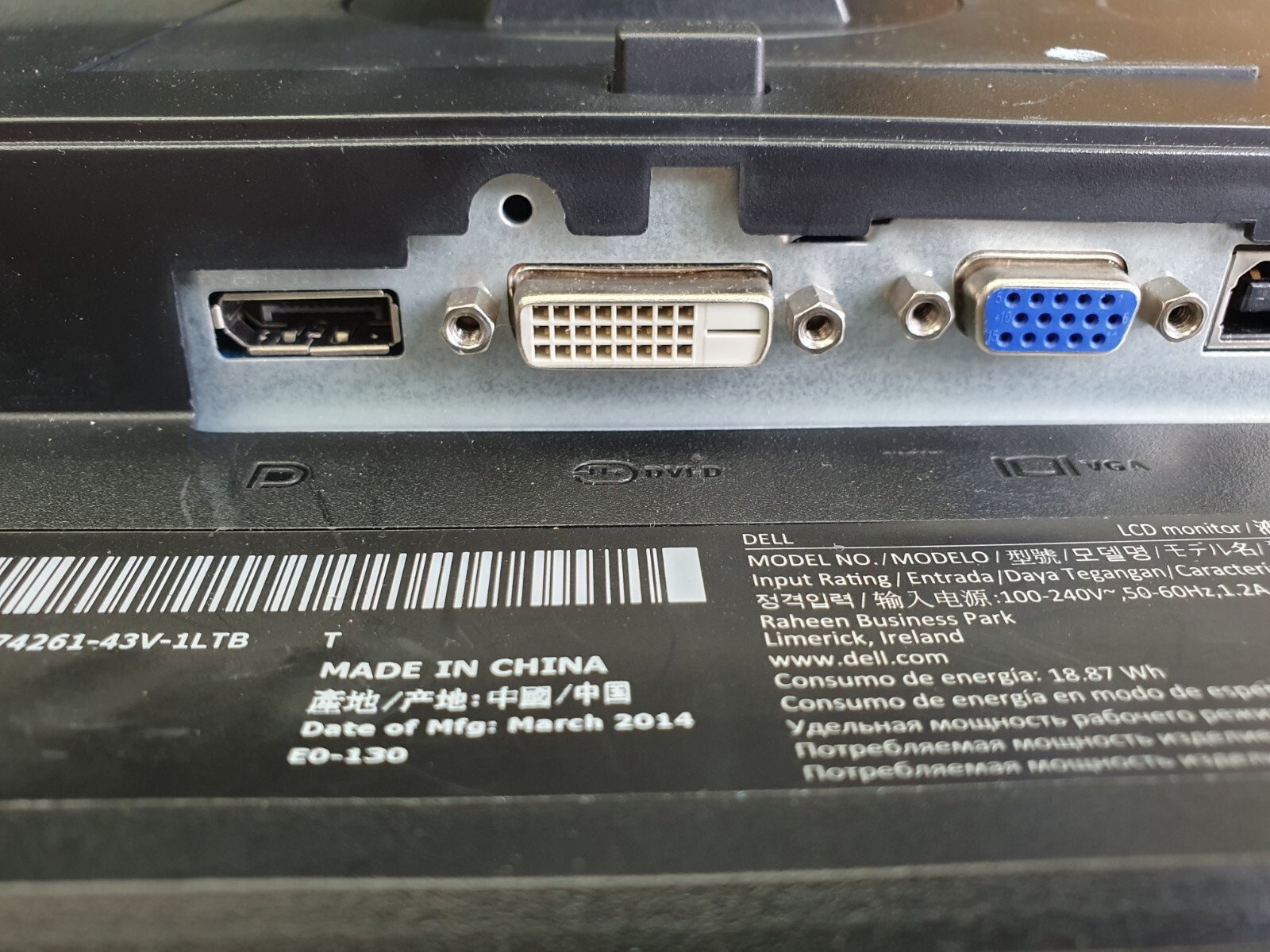 Dell P2214HB 22" PC Monitor DisplayPort Cable Lead 5K1FN16501 1.8m ...