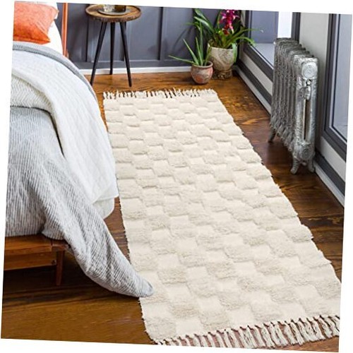 Boho Checkered Tufted Rug - 2x7 Kitchen Runner Rug Washable 2'x7' Beige ...