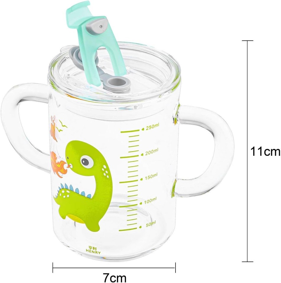 Kids Glass Milk Cup 250ml Measure Jug Cute Cartoon Sippy Cup with ...
