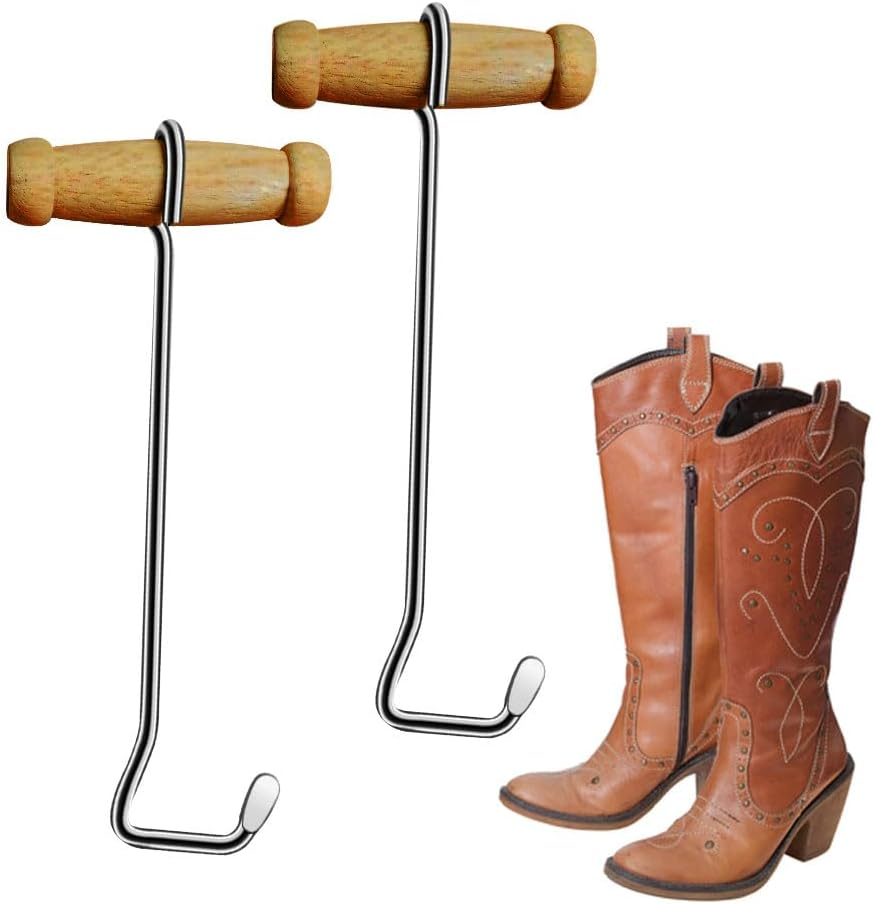 9" Steel Boot Hooks with Wood Handle,Boot Puller for Cowboy,Riding,Work ...