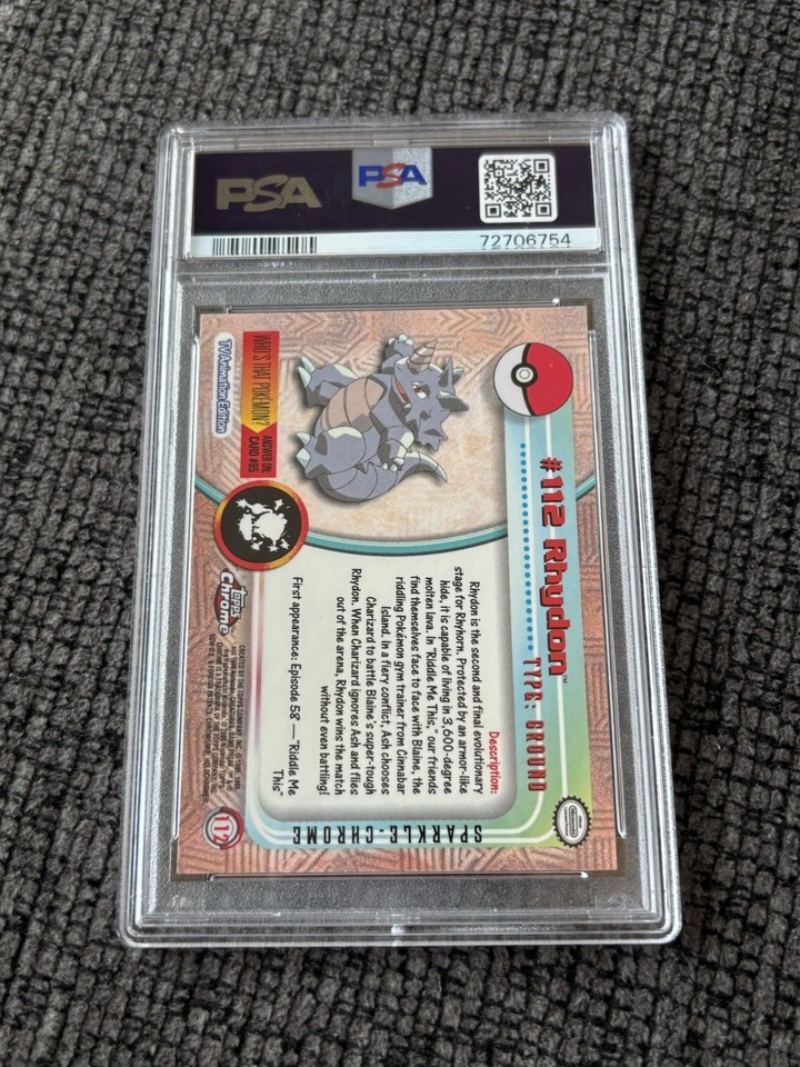 PSA 9 Pokemon Rhydon Topps Chrome Sparkle Series 2 TV Holo Card #112 ...