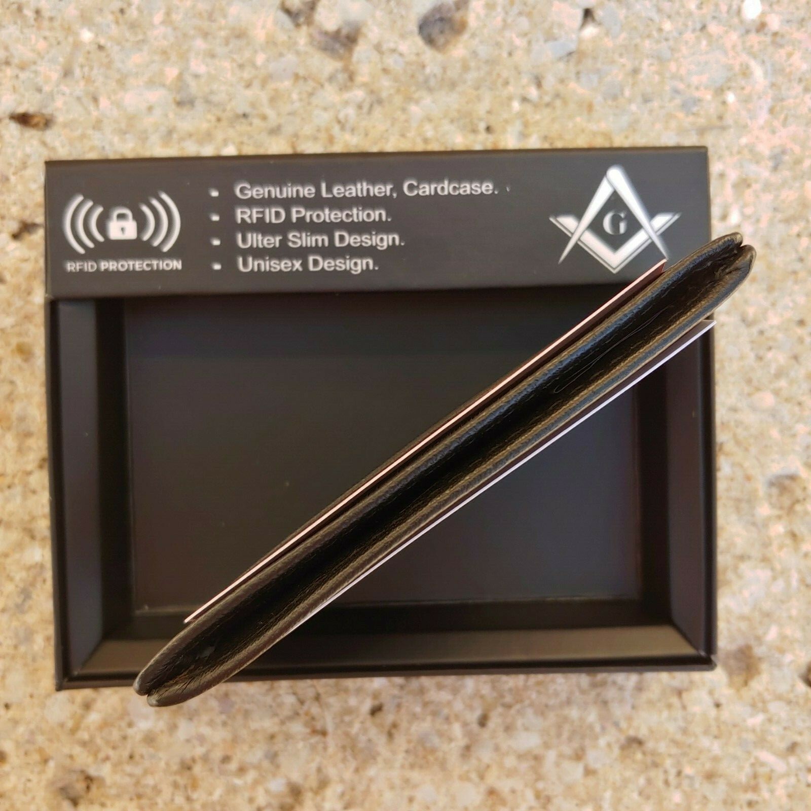 Masonic Black Genuine Leather Slim RFID Wallet Mason Embossed Square ...