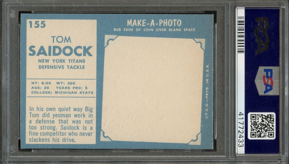 FB - 1961 Topps - #155 - Tom Saidock - PSA 8 - NM-MT | eBay