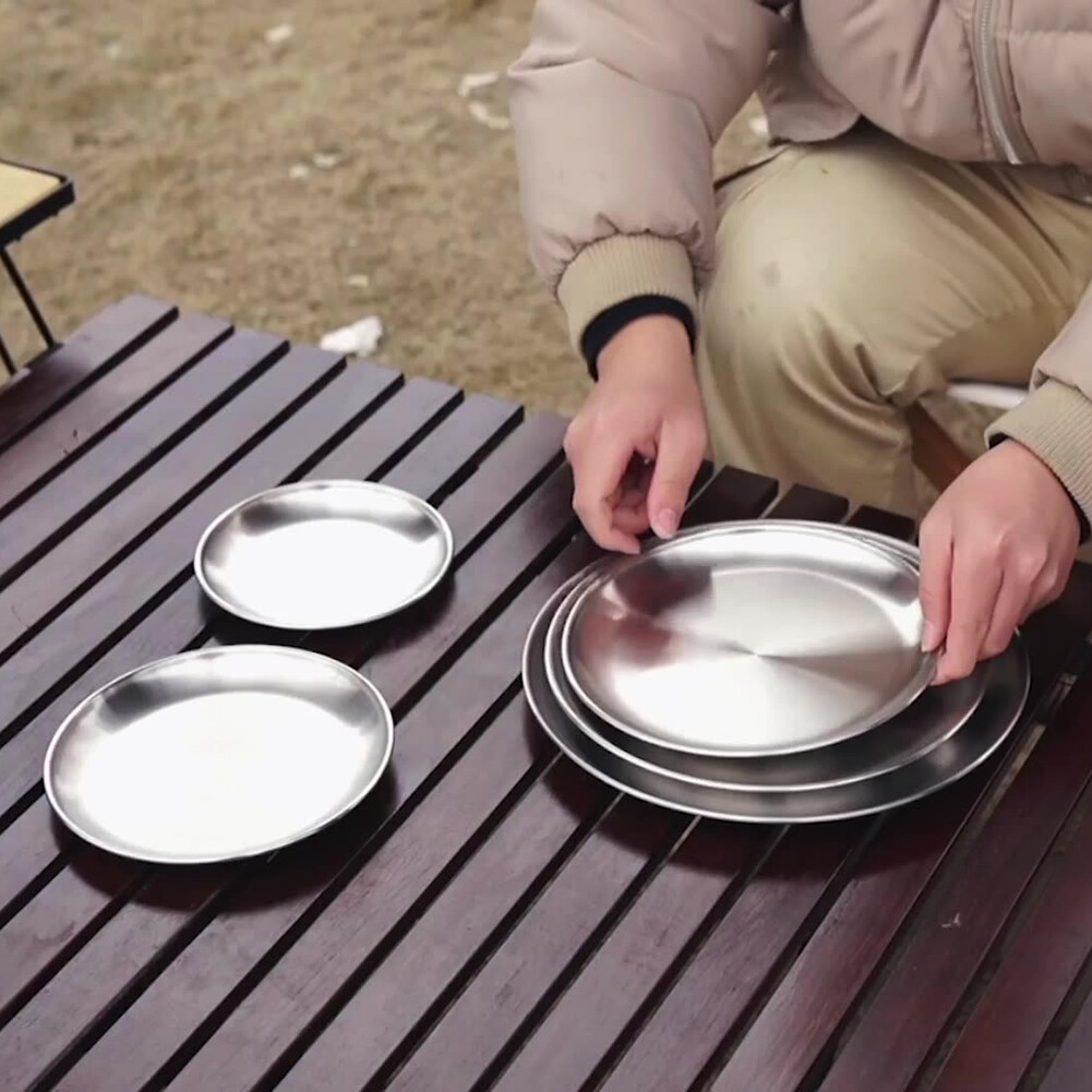 Camping Plate Stainless Steel Tableware Food Container Picnic Dish ...