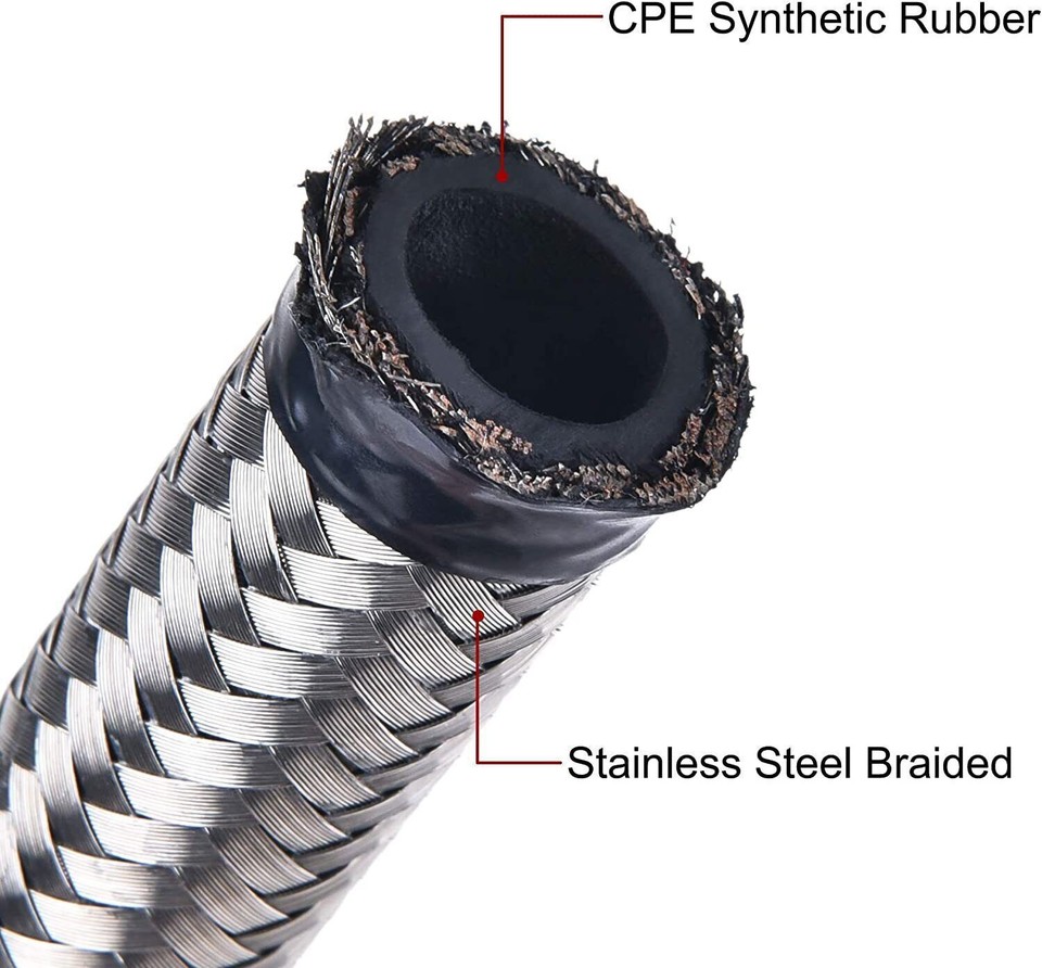 6AN AN6 Stainless Steel Braided CPE Line Hose for Fuel Oil Gas Silver ...