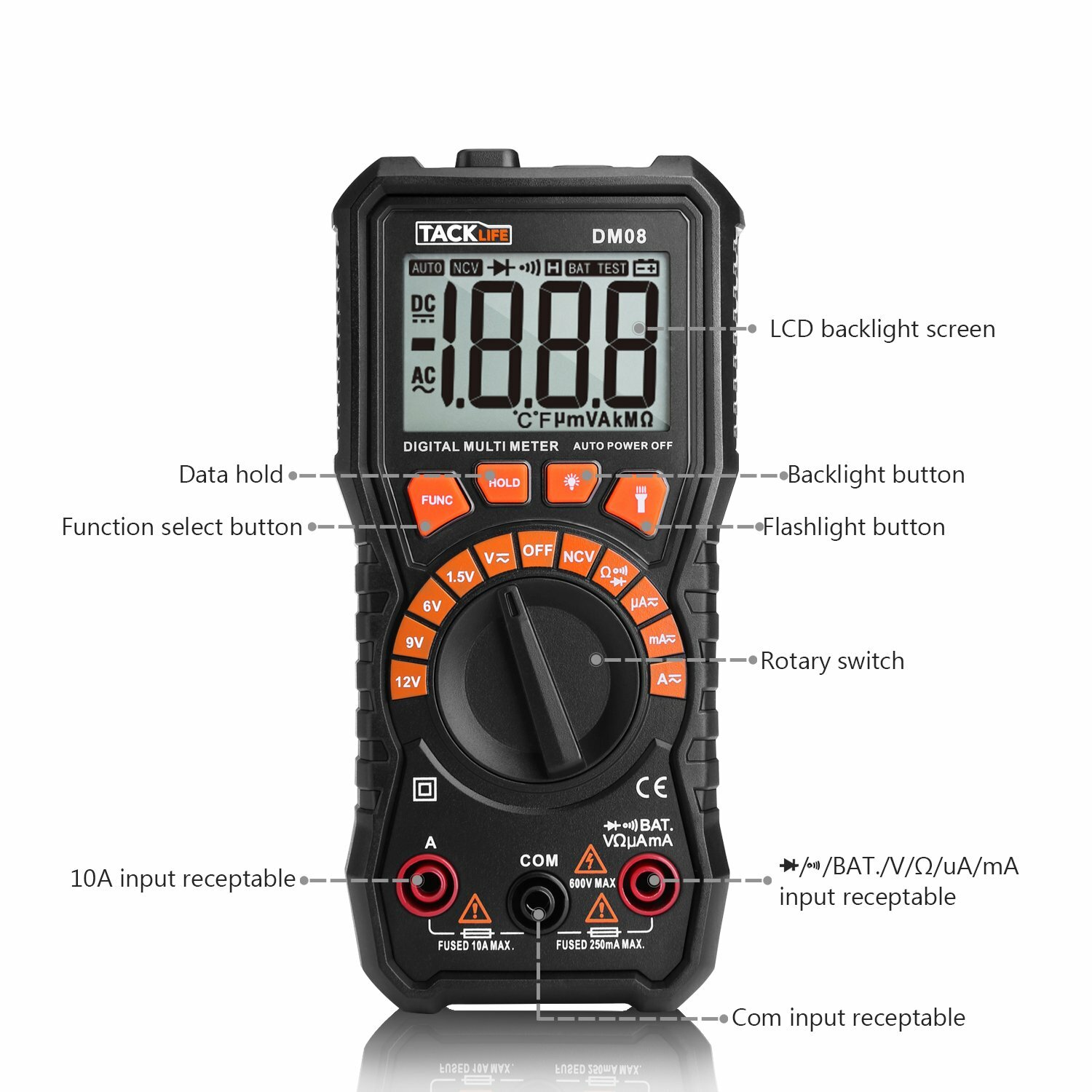 Multimeter, Tacklife DM08 Digital Multimeter, DC/AC Voltage Tester, DC ...