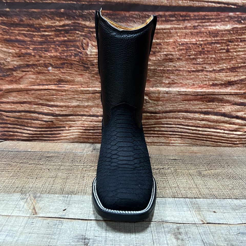 Men's PYTHON print Western Cowboy Zipper Pull On Leather Black-Brown ...