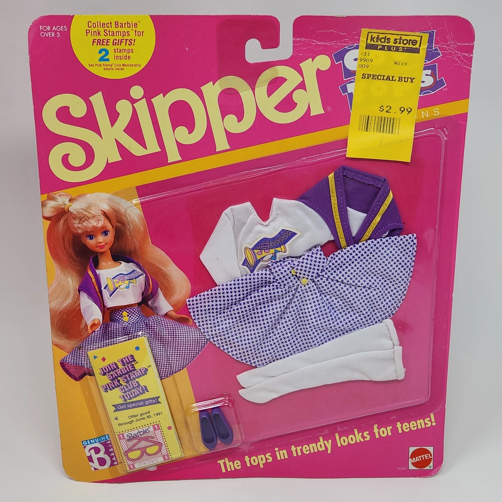 VINTAGE 1989 MATTEL BARBIE SKIPPER COOL TOPS CLOTHING OUTFIT # 9060 ...