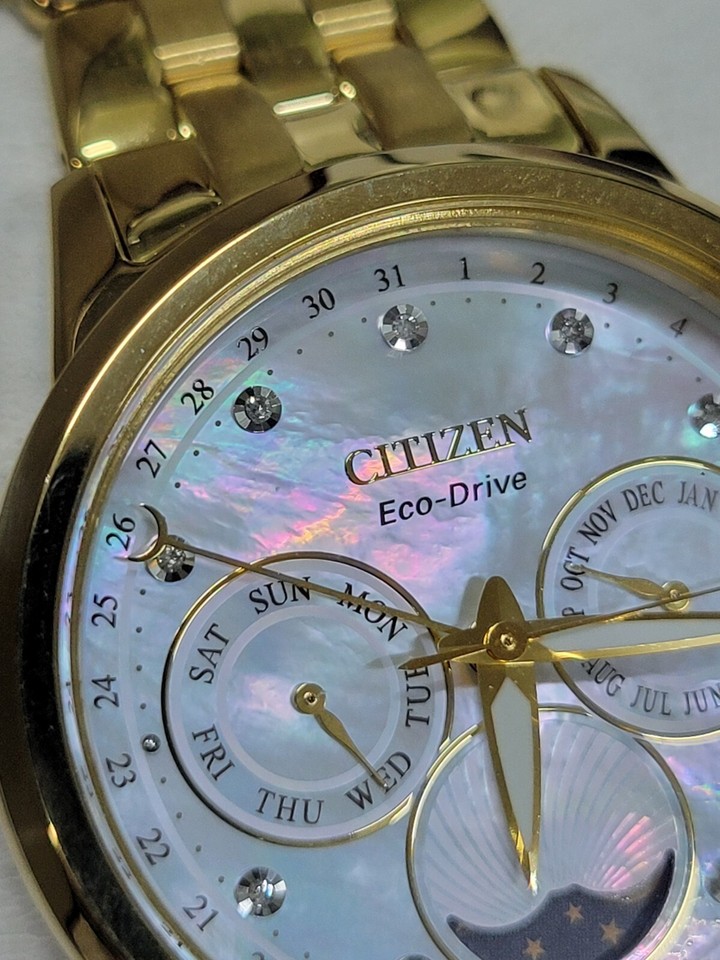 Citizen Eco-Drive Women's Calendrier Gold Moon Phase Date Watch 37MM ...