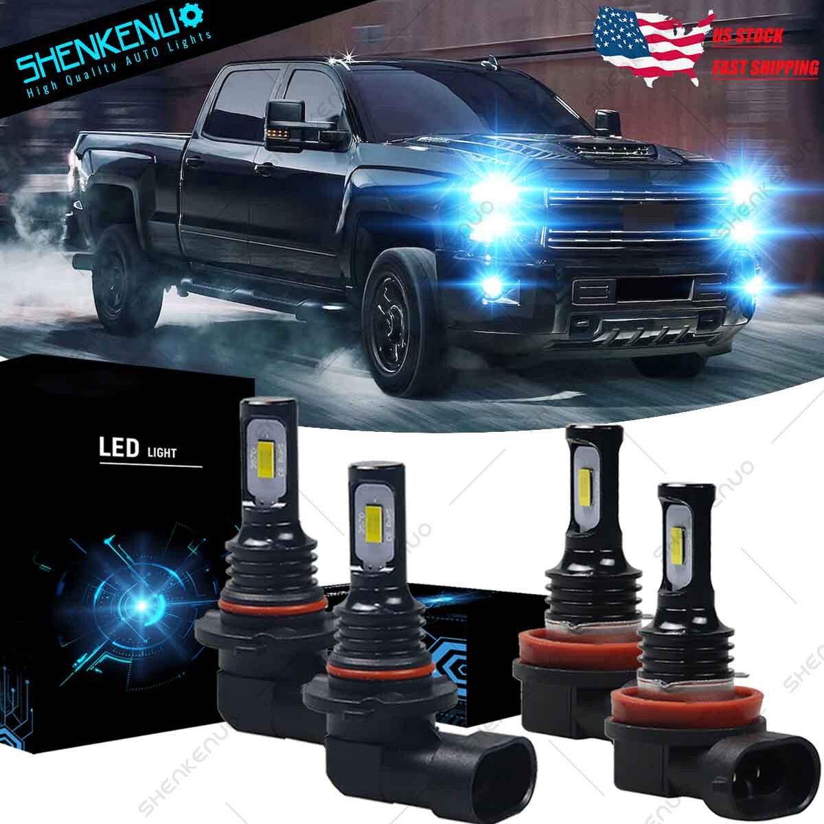 For Chevrolet Silverado 2500 HD 08-2019 - H11 9005 Blue LED Headlight ...