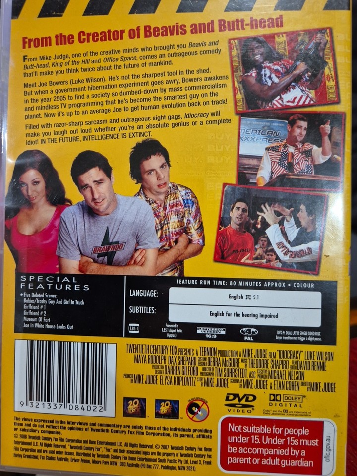 IDIOCRACY RARE DVD LUKE WILSON COMEDY MIKE JUDGE FILM MAYA RUDOLPH DAX ...