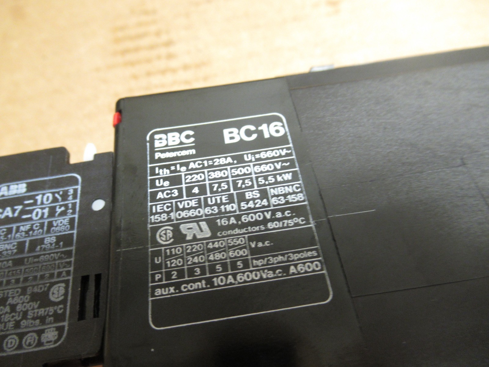 BBC CONTACTOR BC 16-30-10 24V COIL 16A A AMP 600Vac w/CA7-10 & RV-BC6 ...