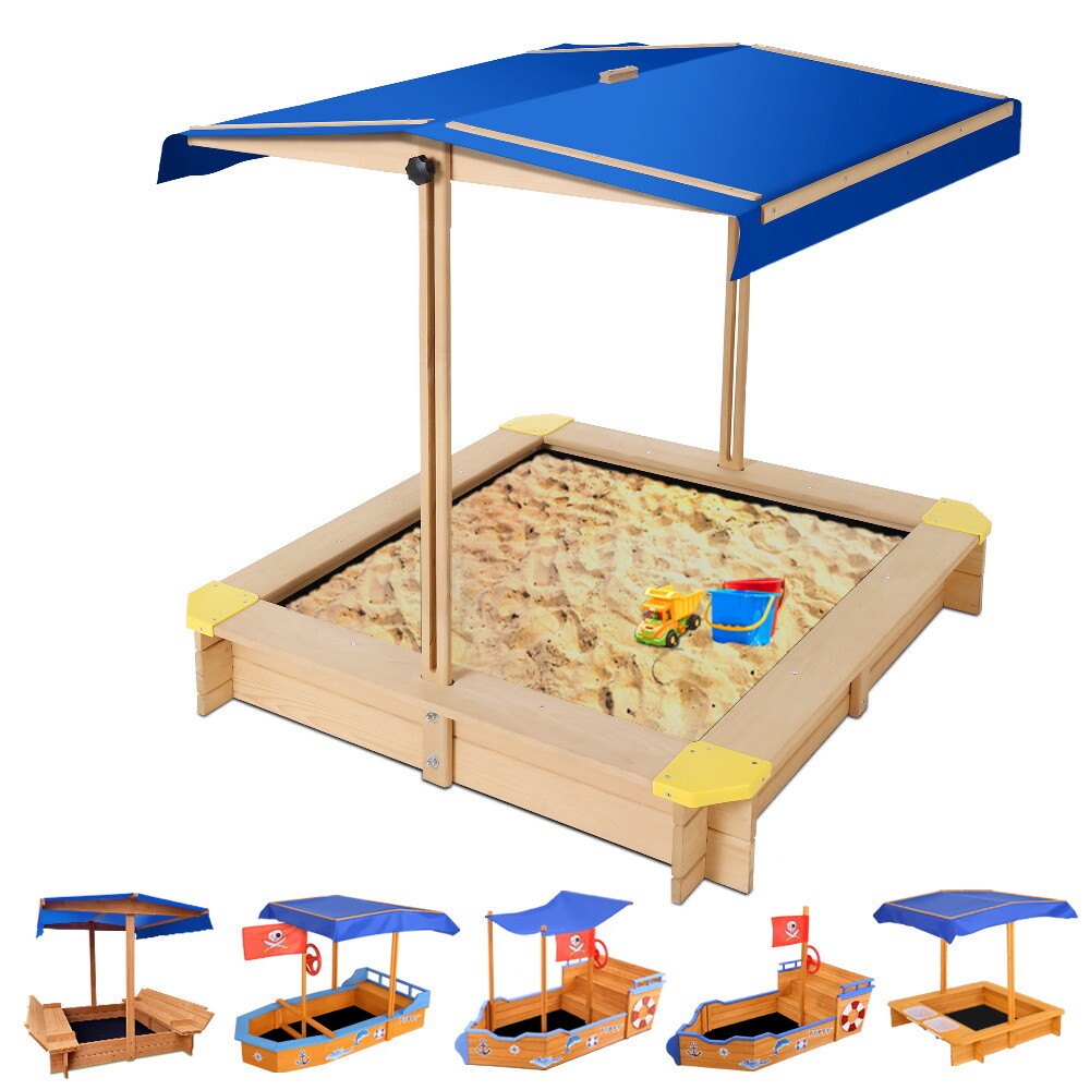 Keezi Kids Sandpit Outdoor Toys Beach Sand Pit Toy Box Play Set With ...