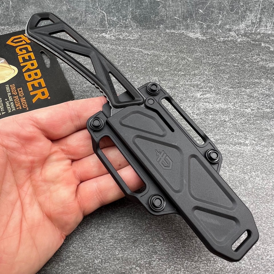 Gerber Exo-Mod Fixed Blade Black Skeletonized Handle Tactical Knife and ...