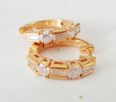 VINTAGE GOLD OVERLAY STERLING SILVER EARRINGS RHINESTONES DESIGN | eBay