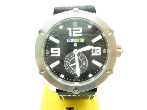 TECHNO SPORT CHRONOGRAPH SILVER STAINLESS STEEL BLACK LEATHER STRAP ...