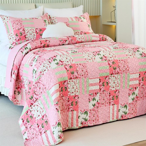 Garden Floral Quilt Bedspread Twin Size,1 Piece Patchwork Pink Quilt ...