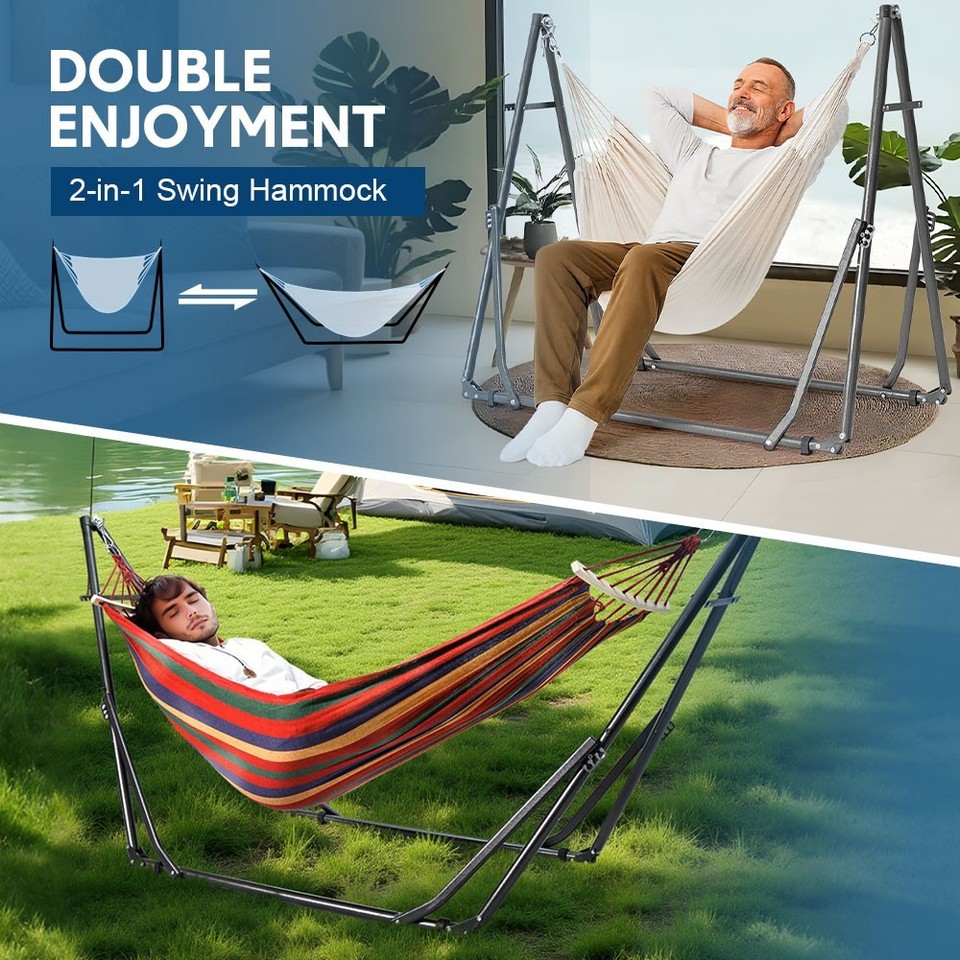 2 in 1 Swing Hammock Stand Portable Hammock and Chair w/Carry Bag Max ...