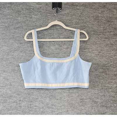 Avec Les Filles Linen Blend Crop Top Ice Blue Size Large | eBay
