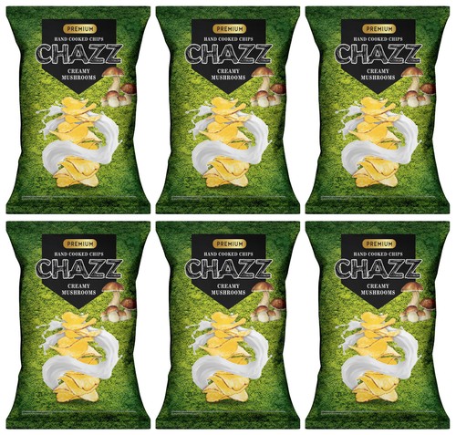 6 CHAZZ CREAMY MUSHROOMS Flavor Hand Cooked Potato Chips Bags 90g 3.1oz ...