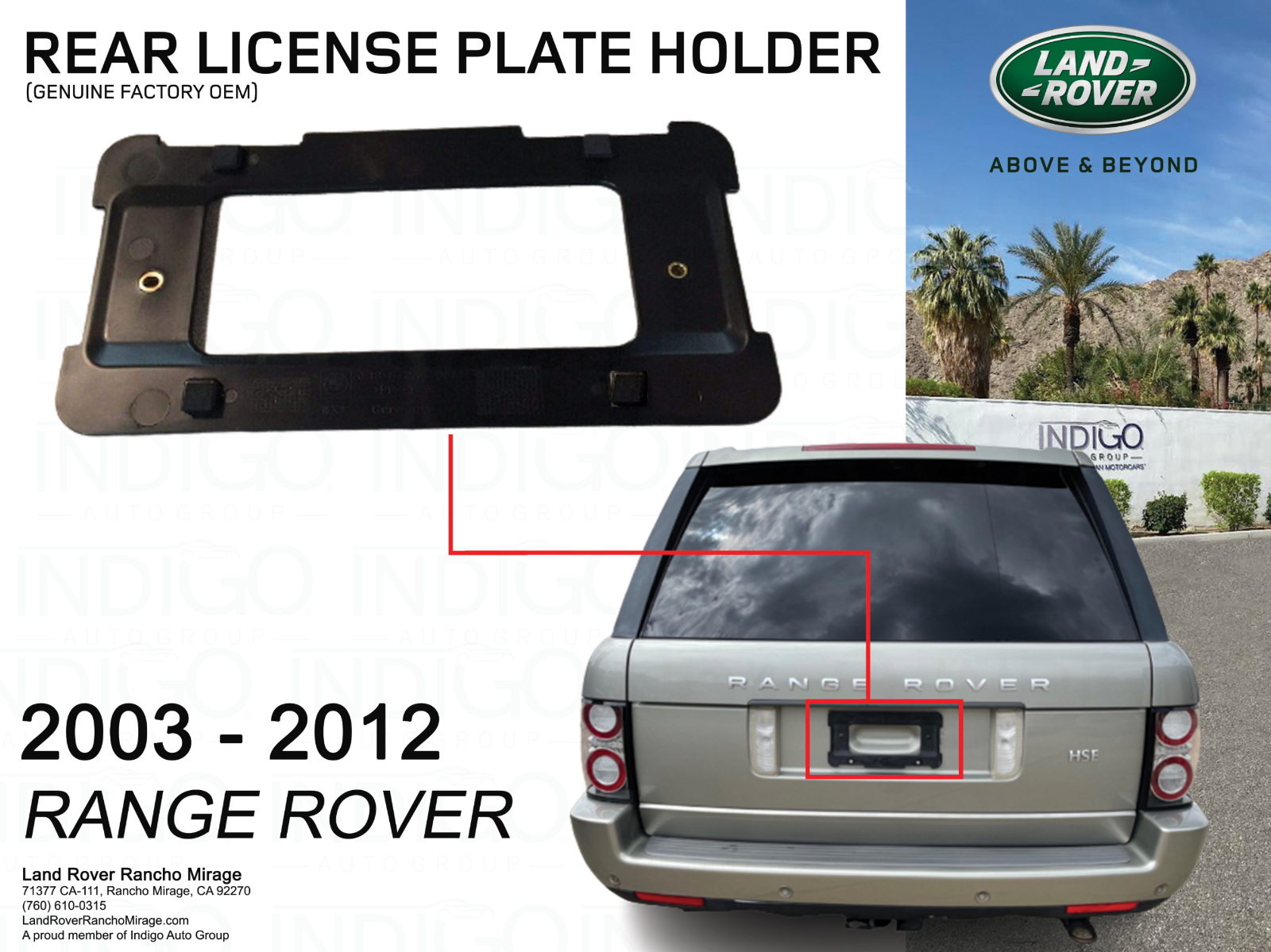 Range 2003-2012 Land Rover Rear License Plate Holder Bracket DRM000011 ...