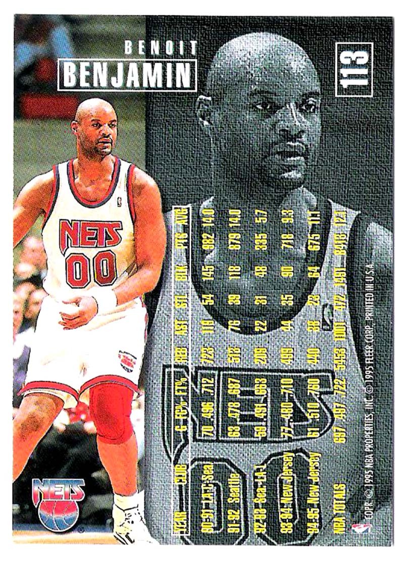 Benoit Benjamin 1995 Fleer New Jersey Nets NBA Insert Basketball Card ...