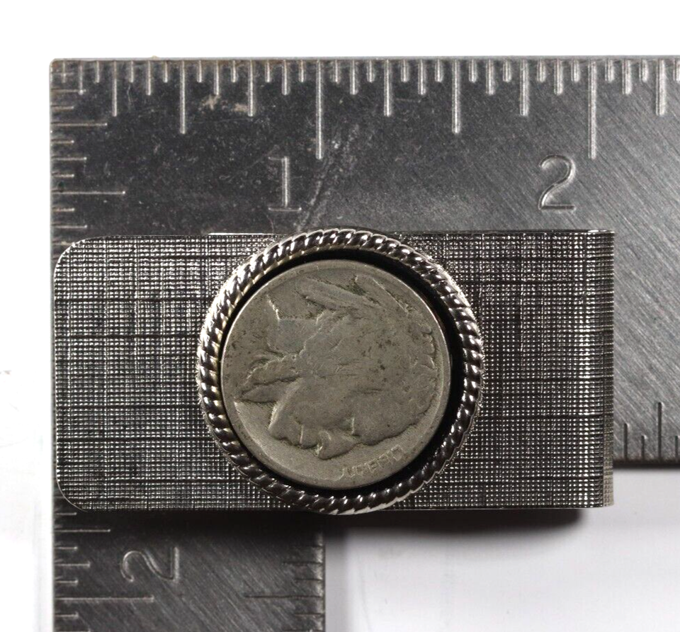 Vtg Buffalo Nickel Coin Money Clip Cross Hatch Metal Silver Tone Native ...