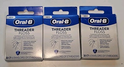 Lot Of 3 Oral-B Threader Dental Floss 30 Single-Use Packets (90 Total ...