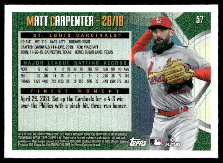 2022 Topps Finest Flashbacks Matt Carpenter 57 | eBay