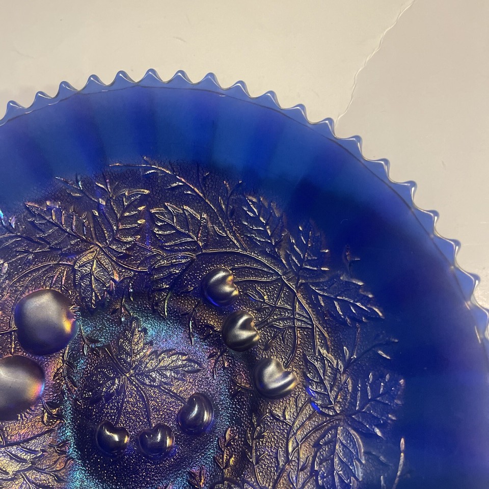 Northwood Three Fruits Carnival Glass Bowl 9" Electric Purple Stippled ...