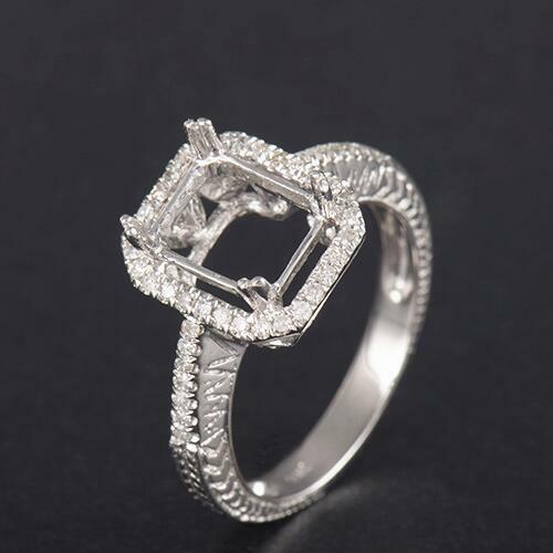 14K White Gold Emerald Cut 8×6mm Semi Mount Octagon Ring Setting ...