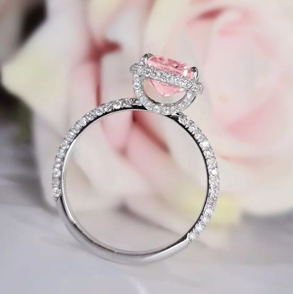 5.50Ct Cushion Cut Pink Lab Created Diamond Wedding Ring 14K White Gold ...
