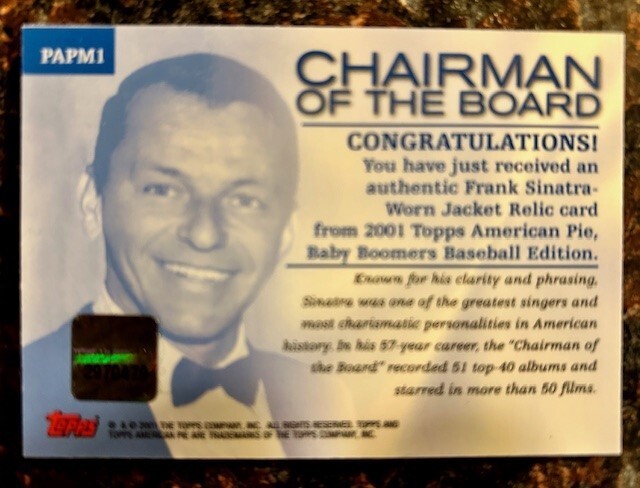 FRANK SINATRA 2001 TOPPS AMERICAN PIE JACKET RELIC CARD SERIAL# 2970479 ...