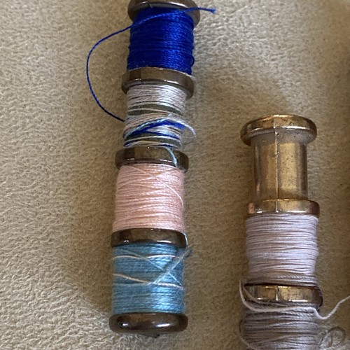 Little Tiny Mini Brass Antique Vintage Thread Spools Lot Of 5-2” Length ...
