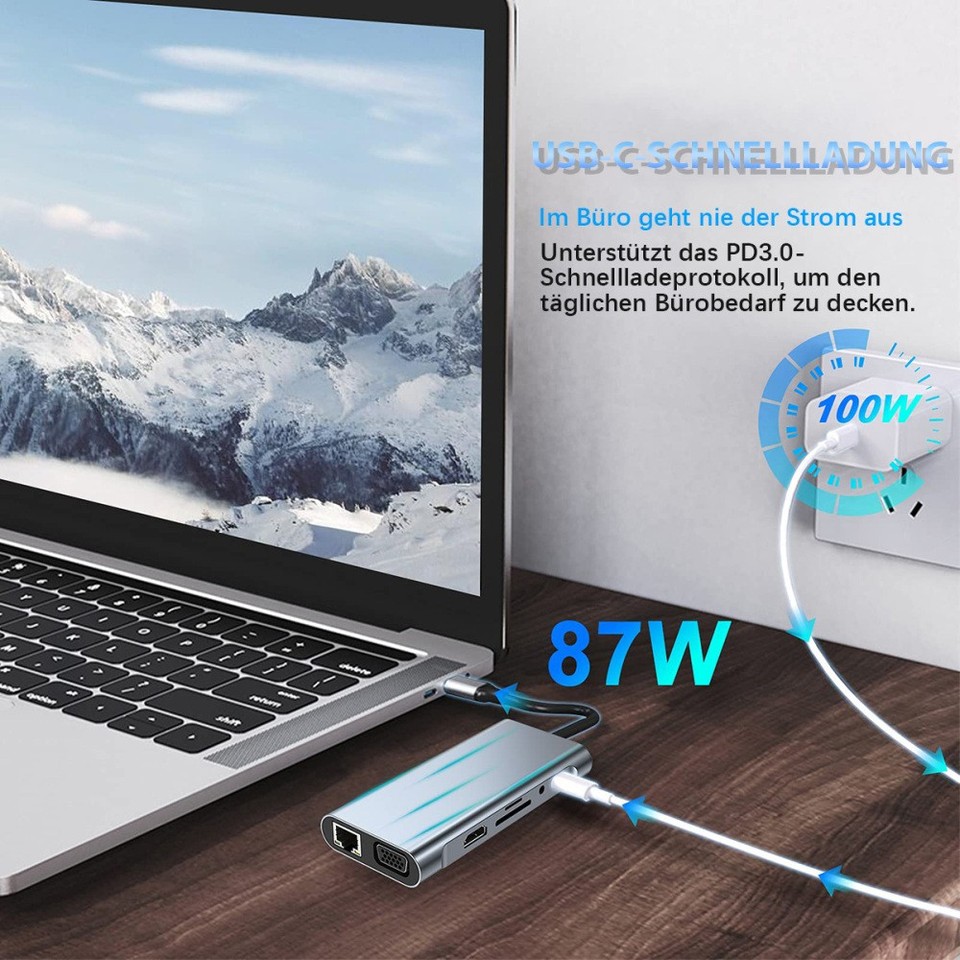 10in1 USB C Hub 4K HDMI Docking Station VGA SD TF Adapter Eth LAN RJ45 ...