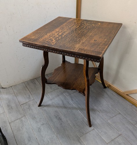 Antique Victorian Quartersawn Tiger Oak Wood 2-Tier Square Parlor Table ...