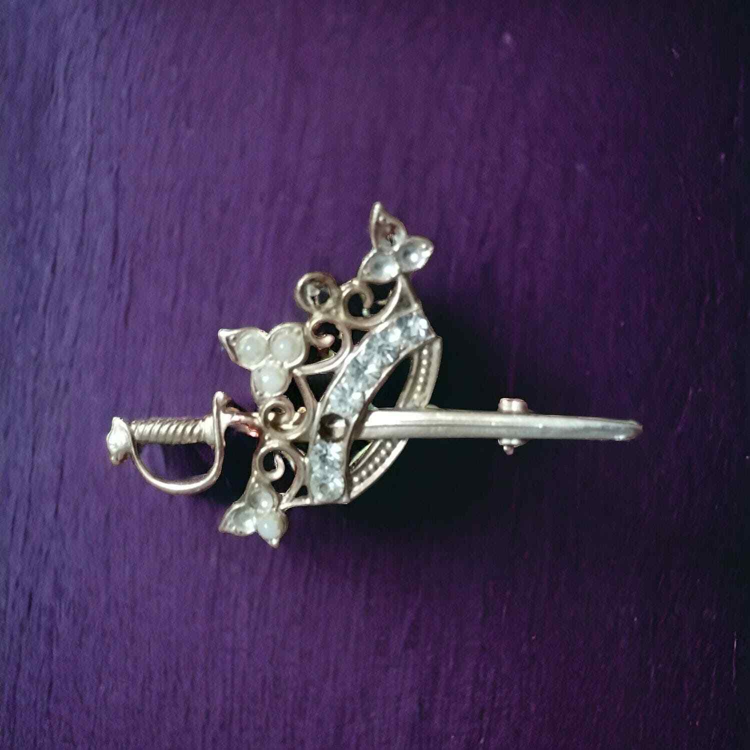 Vintage crown and sword brooch pin | eBay