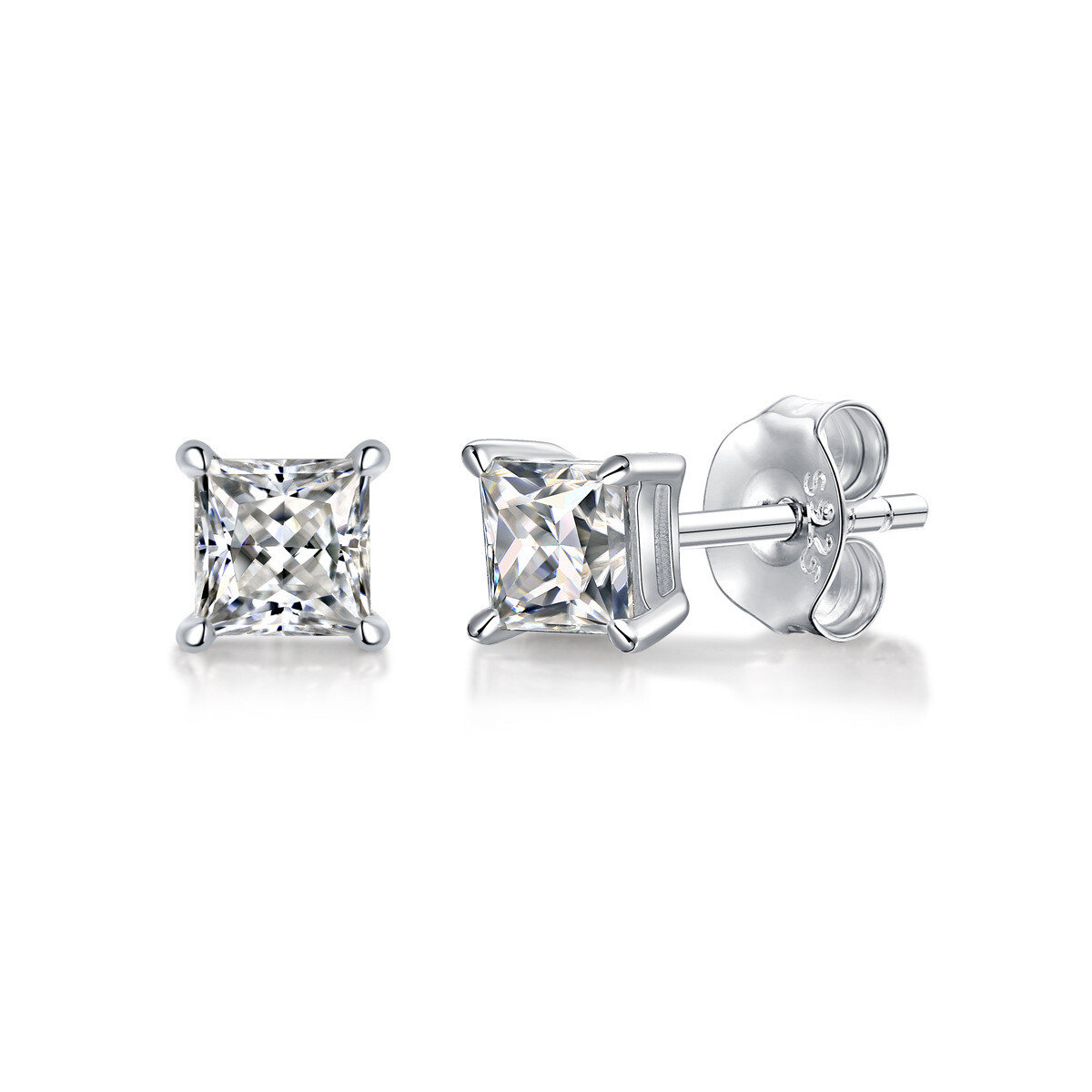 1 Ct Princess Cut Vvs1/d Lab Created Stud Earrings 4Mm 14K White Gold ...