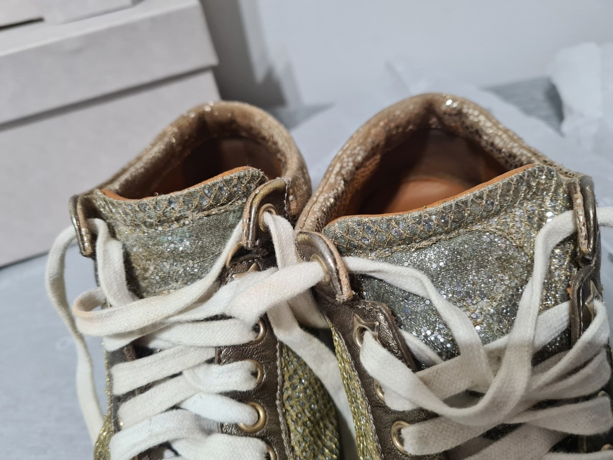 Jimmy Choo Women Miami Glitter Champagne Gold Trainers Jimmy Choo Women Miami Glitter Champagne Gold Trainers