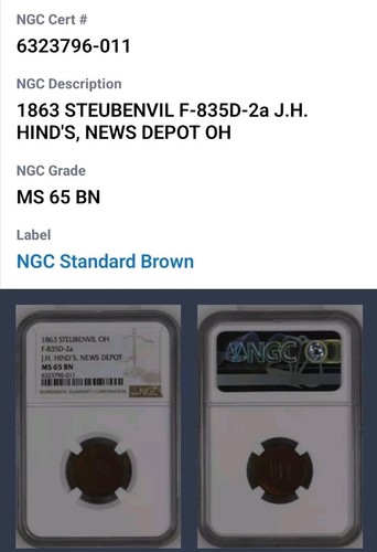 1863 J.H. Hind's News Depot Civil War Store Card F-835D-2a NGC MS65 POP ...