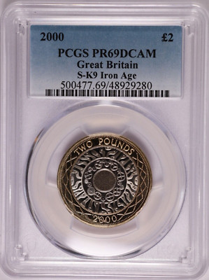 2000 Great Britain 2 Pounds SK9 Iron Age Bimetallic Coin Km# 994 PCGS ...