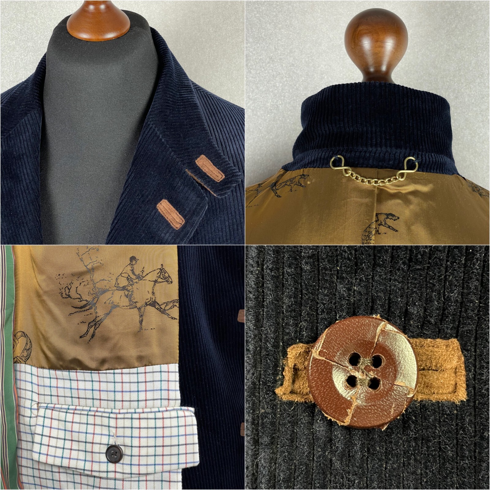 Cordings Piccadilly Navy Blue Cotton Corduroy Suede Trim Hunter Jacket ...