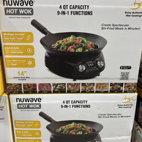 Nuwave Induction Hot Wok with 14" Carbon Steel Wok, Glass Lid & Stand ...