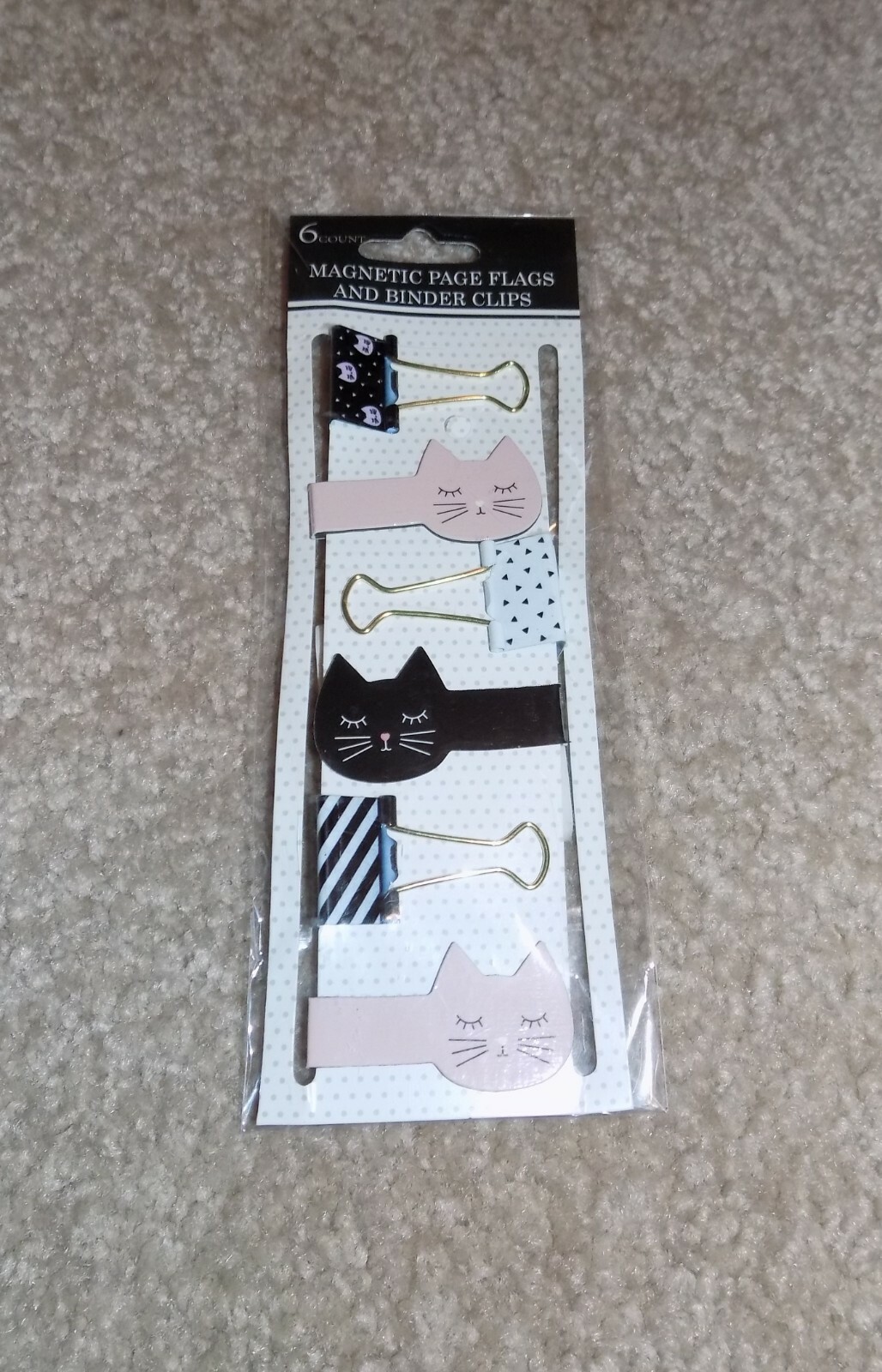 Cat Theme Pink Black White Page Flags & Binder Clips Set of 6 | eBay