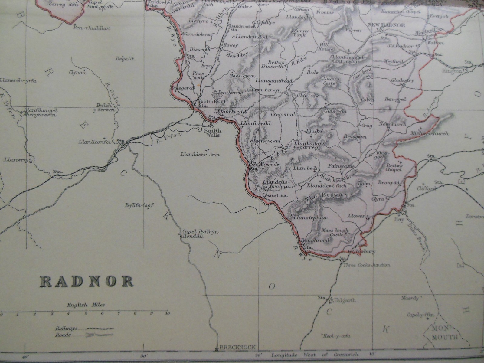 Victorian Colour Map of Radnor (c1894) British Topography, Mid Wales ...