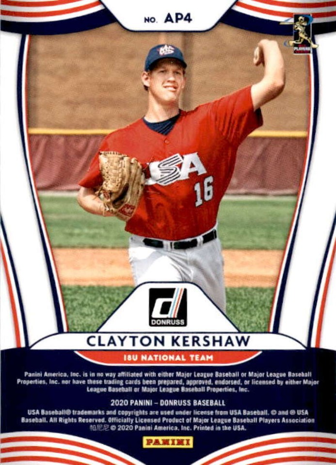 2020 Donruss American Pride #4 Asa Lacy/Clayton Kershaw /999 Team USA ...