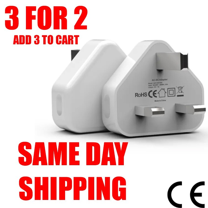 UK USB Wall Charger 3 Pin Plug Mains Adapter For Phones, Controllers ...